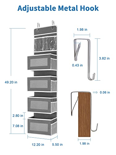 JARLINK 2 Pack 5-Shelf Over Door Hanging Organizer, Wall Mount Storage for Bedroom, Clear Window and PVC Pocket for Storage Cosmetics, Stationery, Sundries, etc (Grey)