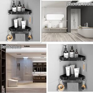 Jane Aigle Black Shower Corner Shelves 2-tier No Drilling Wall Mounted shower shelf Caddy with Towel rack for Bathroom Kitchen Organization and Storage