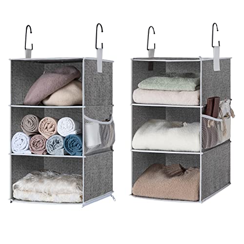 StorageWorks 6-Shelf Hanging Closet Organizers, Two 3-Shelf Separable Closet Hanging Shelves, Canvas, Gray, 12" D x 12" W x 48 ¼"H