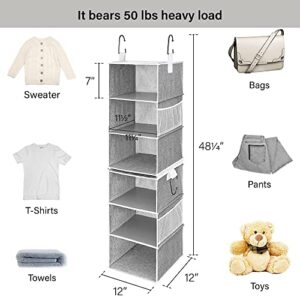 StorageWorks 6-Shelf Hanging Closet Organizers, Two 3-Shelf Separable Closet Hanging Shelves, Canvas, Gray, 12" D x 12" W x 48 ¼"H