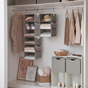 StorageWorks 6-Shelf Hanging Closet Organizers, Two 3-Shelf Separable Closet Hanging Shelves, Canvas, Gray, 12" D x 12" W x 48 ¼"H