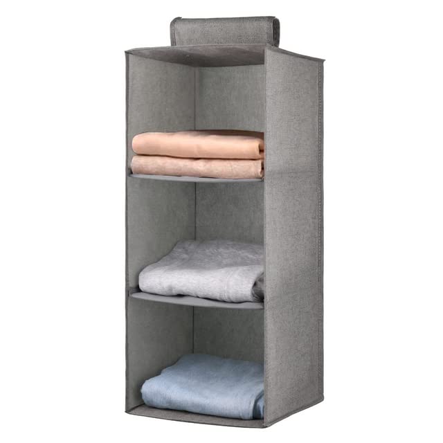 PUiKUS Closet Hanging Shelves - Clothes Organizer and Storage for Sweater Jeans Shirt - Dorm Wardrobe Nursery Rv Room - Kids Closet Hanging Accessories | 3-Shelf Hanger