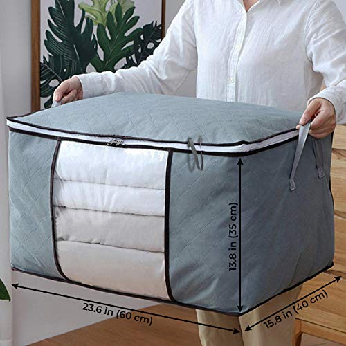 ModernHuman Eco Friendly Clothes Organizer and Storage for Bedroom - Bins for Blanket Organization - Closet Storage Bags with Lids - 3 Pack