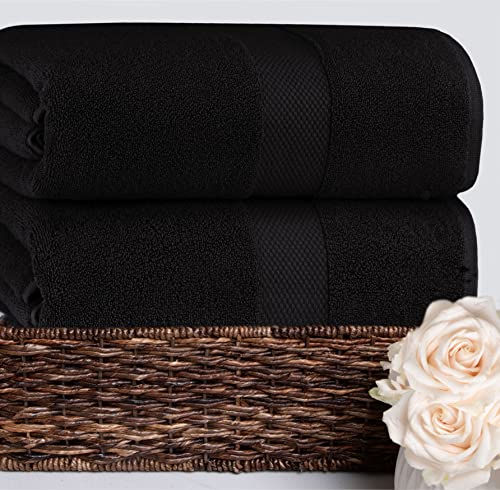 COTTON CRAFT Hotel Spa Luxury Bath Sheet - 2 Pack - Oversized Extra Large 40 x 80 - Heavyweight 700 GSM 2 Ply Ringspun Cotton - Soft Absorbent Everyday Use Home Bath Easy Care Towel Set - Black