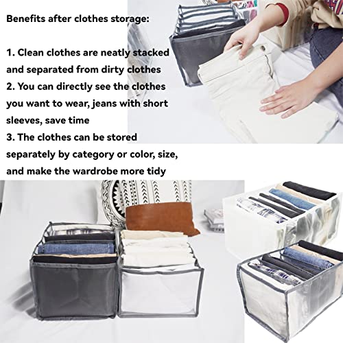 S-SNAIL-OO 7 Grids Washable Wardrobe Clothes Organizer, 2PCS Foldable Visible Grid Storage Box with Multiple Layers, Storage Containers for Scarves, Leggings (Jeans Grid&Leggings Grid, 2Grey)