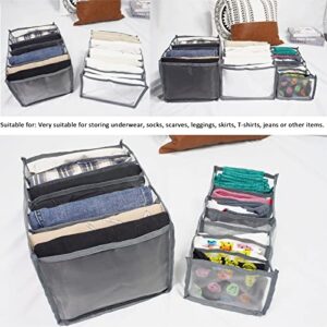 S-SNAIL-OO 7 Grids Washable Wardrobe Clothes Organizer, 2PCS Foldable Visible Grid Storage Box with Multiple Layers, Storage Containers for Scarves, Leggings (Jeans Grid&Leggings Grid, 2Grey)