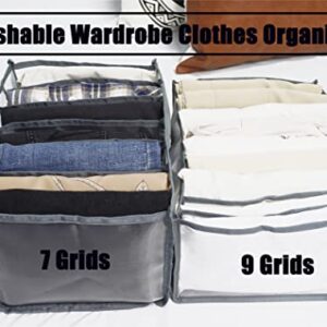 S-SNAIL-OO 7 Grids Washable Wardrobe Clothes Organizer, 2PCS Foldable Visible Grid Storage Box with Multiple Layers, Storage Containers for Scarves, Leggings (Jeans Grid&Leggings Grid, 2Grey)