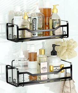 scorsese shower caddy, adhesive shower organizer no drilling, 2-pack shower shelves with toiletry bag, rustproof bathroom shower organizer for inside shower - black