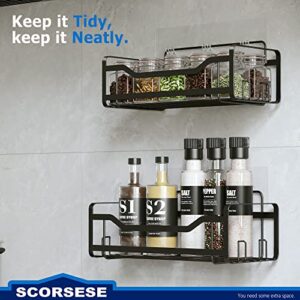 Scorsese Shower Caddy, Adhesive Shower Organizer No Drilling, 2-Pack Shower Shelves with Toiletry Bag, Rustproof Bathroom Shower Organizer for Inside Shower - Black