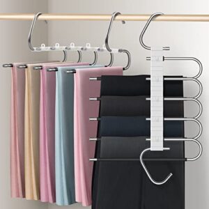 devesanter pants hangers space saving hangers 2 pack collapsible pants organizer non slip for pants jeans scarf hanging （black with 10 clips）