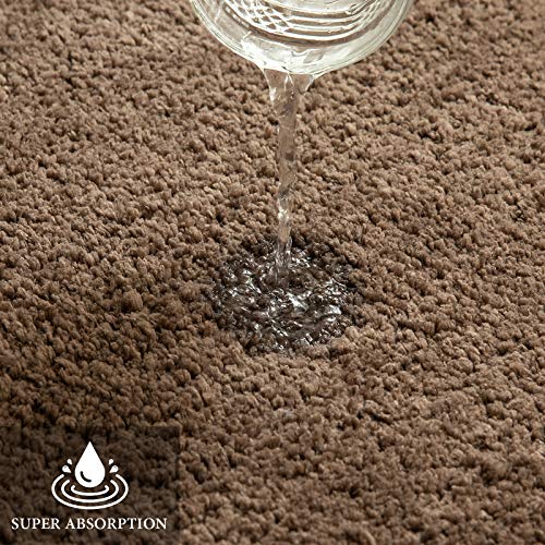 MIULEE Set of 2 Beige Non Slip Shaggy Bathroom Rugs and U-Shaped Contour Toilet Bath Mat or Tub Shower Machine Washable