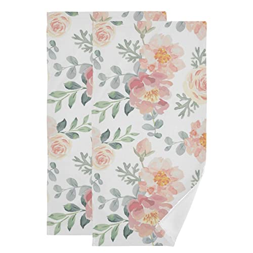 Pink Rose Hand Towels Flowers Towel Set of 2 Summer Fall 28×14 inchs Small Bath Towels Soft Guest Face Towel Bathroom Decorations Thin Kitchen Tea Dish Towels