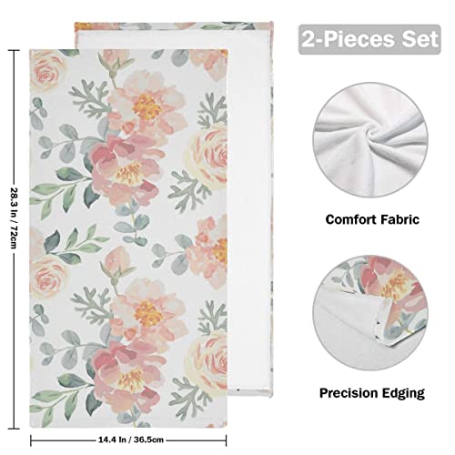 Pink Rose Hand Towels Flowers Towel Set of 2 Summer Fall 28×14 inchs Small Bath Towels Soft Guest Face Towel Bathroom Decorations Thin Kitchen Tea Dish Towels