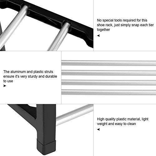 Fdit Shoe Rack Organizer Storage Bench Plastic & Aluminum Metal Standing Shoe Rack DIY Shoes Storage Shelf Home Organizer Organize Your Closet Cabinet Entryway No Tools Required(501958CM)