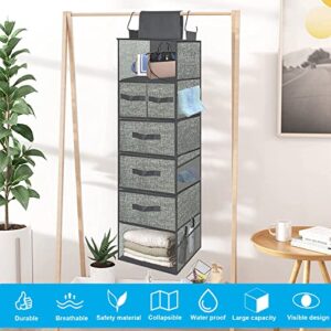 homyfort Hanging Closet Organizer with Drawers - 6 Shelves Organization and Storage, 5 Clothes Drawer and 6 Nylon Pockets for Socks, Underwear, Hat, Jeans, Towel, Bedroom, Dorm College Room(Grey)