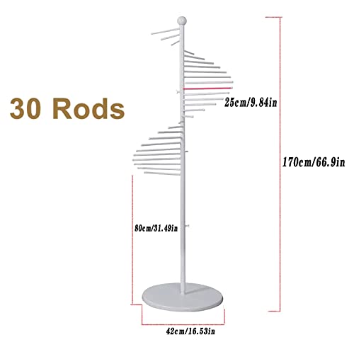 Commercial Metal Iron Scarf Rack,Freestanding Spiral Scarf Hanger Tie Organizer Holder,Belt Suit Pants Jewelry Women Closet Display Stand,Space Saving(Size:42x170cm,Color:Wite)