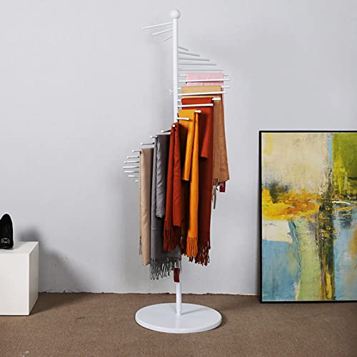 Commercial Metal Iron Scarf Rack,Freestanding Spiral Scarf Hanger Tie Organizer Holder,Belt Suit Pants Jewelry Women Closet Display Stand,Space Saving(Size:42x170cm,Color:Wite)