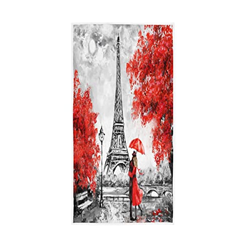 QUGRL Fall Paris View Hand Towels Soft Quality Premium Washcloths Valentines Eiffel Tower Kitchen Dish Towels Bathroom Decor for Guest Hotel Spa Gym Sport 30 x 15 inches