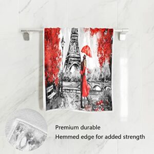 QUGRL Fall Paris View Hand Towels Soft Quality Premium Washcloths Valentines Eiffel Tower Kitchen Dish Towels Bathroom Decor for Guest Hotel Spa Gym Sport 30 x 15 inches