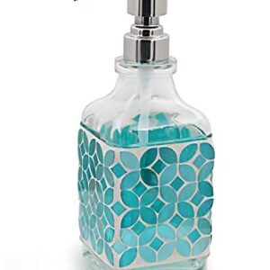 LushAccents Bathroom Accessories Set, 5-Piece Decorative Glass Bathroom Accessories Set, Soap Dispenser, Vanity Tray, Jar, Toothbrush Holder, Tumbler, Elegant Turquoise Mosaic Glass