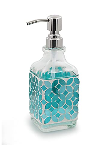 LushAccents Bathroom Accessories Set, 5-Piece Decorative Glass Bathroom Accessories Set, Soap Dispenser, Vanity Tray, Jar, Toothbrush Holder, Tumbler, Elegant Turquoise Mosaic Glass