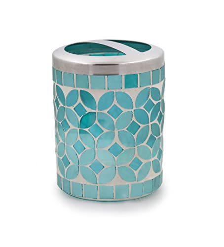 LushAccents Bathroom Accessories Set, 5-Piece Decorative Glass Bathroom Accessories Set, Soap Dispenser, Vanity Tray, Jar, Toothbrush Holder, Tumbler, Elegant Turquoise Mosaic Glass