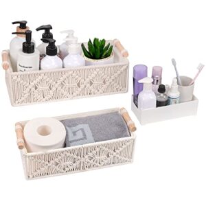 nearmoon toilet paper storage-handmade boho decor bathroom organizers-over toilet tank small macrame wicker basket for shelves-nursery & woven decorative countertop for livingroom, set of 2 (ivory)