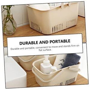 Levemolo Holder Container Tote Caddy Shower Storage Organizer Bathroom Serving Hollow Bath Plastic Food Handle with Sundries Household Toiletries Bathing Tray Basket Handheld Beige Fruit