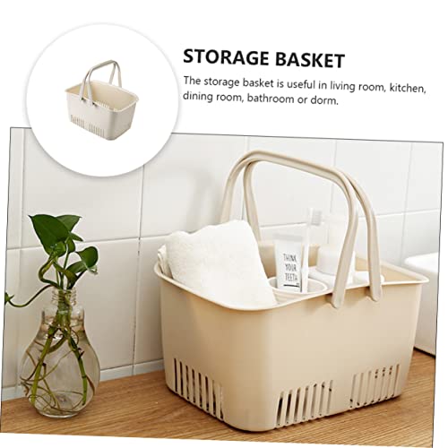 Levemolo Holder Container Tote Caddy Shower Storage Organizer Bathroom Serving Hollow Bath Plastic Food Handle with Sundries Household Toiletries Bathing Tray Basket Handheld Beige Fruit