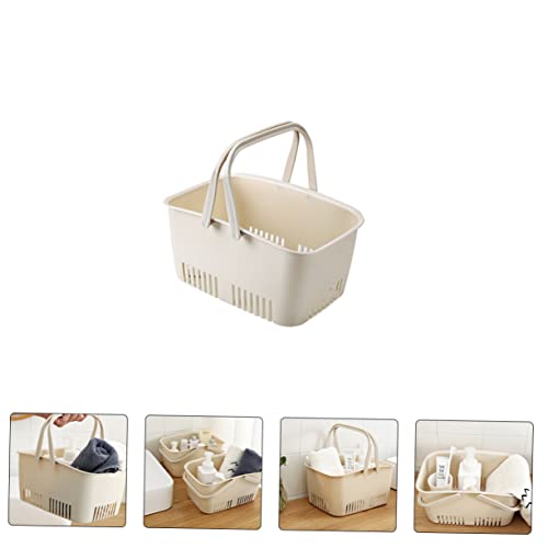 Levemolo Holder Container Tote Caddy Shower Storage Organizer Bathroom Serving Hollow Bath Plastic Food Handle with Sundries Household Toiletries Bathing Tray Basket Handheld Beige Fruit