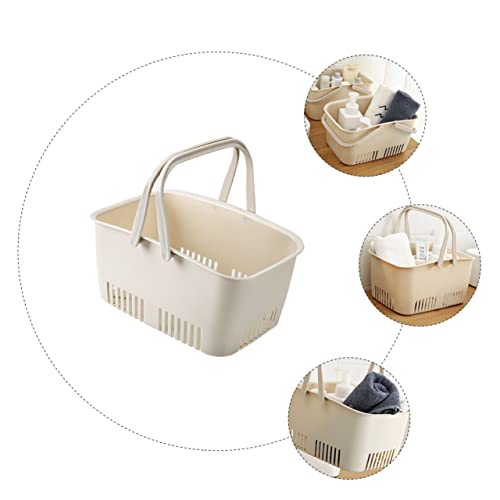 Levemolo Holder Container Tote Caddy Shower Storage Organizer Bathroom Serving Hollow Bath Plastic Food Handle with Sundries Household Toiletries Bathing Tray Basket Handheld Beige Fruit