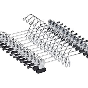 Amber Home 12 Pack Heavy Duty Add on Metal Pants Skirt Hangers, Stackable Add-on Metal Clothes Hangers with 2-Adjustable Clips, Cascading Clip Hangers Space Saving for Jeans, Slacks