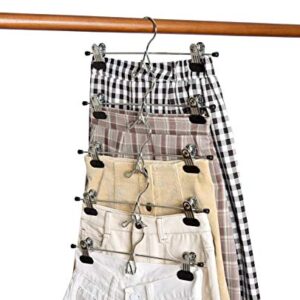 Amber Home 12 Pack Heavy Duty Add on Metal Pants Skirt Hangers, Stackable Add-on Metal Clothes Hangers with 2-Adjustable Clips, Cascading Clip Hangers Space Saving for Jeans, Slacks