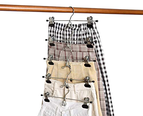 Amber Home 12 Pack Heavy Duty Add on Metal Pants Skirt Hangers, Stackable Add-on Metal Clothes Hangers with 2-Adjustable Clips, Cascading Clip Hangers Space Saving for Jeans, Slacks