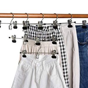 Amber Home 12 Pack Heavy Duty Add on Metal Pants Skirt Hangers, Stackable Add-on Metal Clothes Hangers with 2-Adjustable Clips, Cascading Clip Hangers Space Saving for Jeans, Slacks