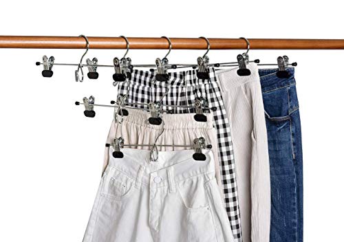 Amber Home 12 Pack Heavy Duty Add on Metal Pants Skirt Hangers, Stackable Add-on Metal Clothes Hangers with 2-Adjustable Clips, Cascading Clip Hangers Space Saving for Jeans, Slacks