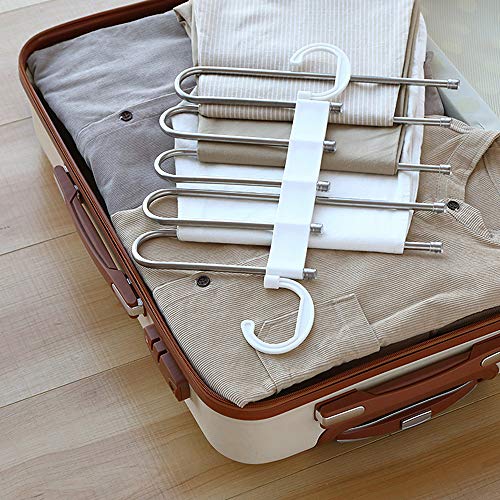 WAOU Massy Pants Hangers Multi-Layer Hanging Pants 5 in 1 Pants Rack Stainless Steel Pants Hangers Folding Storage Rack Space Saver Storage for Trousers Scarf Tie Belt Adjustable Gary (1 Pack)