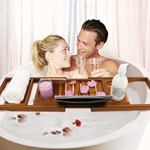 Utoplike Teak Bathtub Caddy Tray Bath Tray for Tub,Unique Bathtub Organizer with Book Tablet Wine Glass Cup Towel Holder,Adjustable, for Your Loved