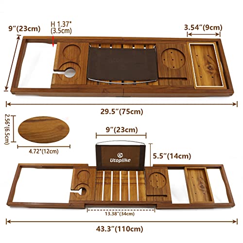 Utoplike Teak Bathtub Caddy Tray Bath Tray for Tub,Unique Bathtub Organizer with Book Tablet Wine Glass Cup Towel Holder,Adjustable, for Your Loved