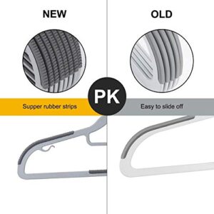 OIKA Hangers Plastic 30pack Space Saving Coat Hanger, Upgraded Rubber Stripe Non-Slip Pants Hangers, 360° Swivel Hook Clothes Hangers, 16.5 Inches, Gray