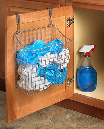 Spectrum Diversified Grid Trash Bin Plastic Holder for Kitchen Storage & Organization, Under Sink Organizer for Recycling Grocery Bags, Extra Large, Satin Nickel PC