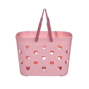 portable shower caddy tote plastic storage basket with handle box organizer for bathroom pantry kitchen college dorm waterproof washable tip proof durable ball storage containers with (pink, one size)