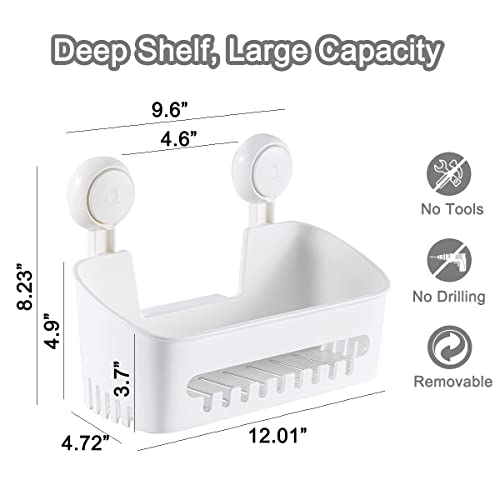 Shower Caddy Suction Cup, Durable Shower Organizer Shower Shelf No-Drilling Removable Shower Basket for Bathroom Storage, Powerful Shower Suction Caddy for Shampoo, Gel, Conditioner, Max Hold 22lb