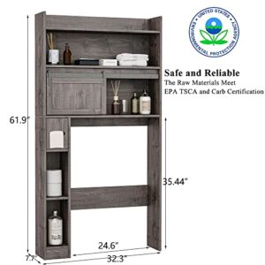 Furniouse Over The Toilet Storage Cabinet, 6-Tier Bathroom Rack Over The Toilet, Toilet Organizer Rack, Bathroom Shelf, and Cabinet with Sliding Barn Door for Bathroom, Restroom, Laundry