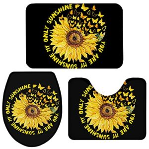 apular fashion 3 piece bath rugs set sunflower printed non slip ultra soft bathroom mats, u shape mat and toilet lid cover mat bath mats