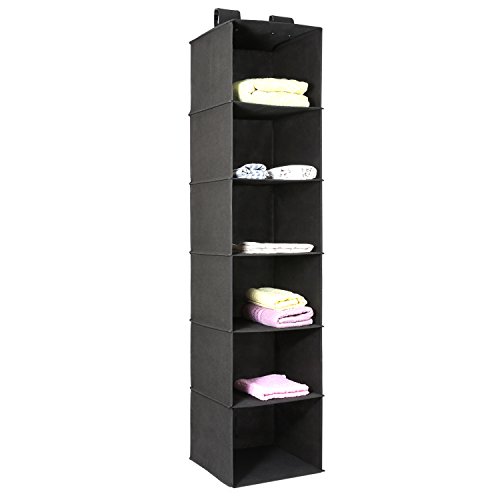 Magicfly Hanging Closet Organizer, 6-Shelf Hanging Clothes Storage Box Collapsible Accessory Shelves Hanging Closet Cubby for Sweater & Handbag Organizer, Easy Mount, Black