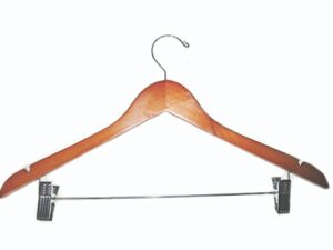 cherry finish wood combination hanger with non-abrasive clips (set of 5)