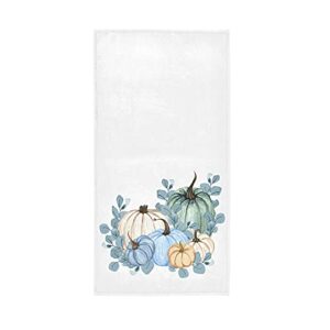 qugrl thanksgiving blue pumpkin kitchen hand towels fall autumn watercolor dish cloth fingertip towel decorative soft quality premium washcloth guest towel for bathroom spa gym sport 16x30 in