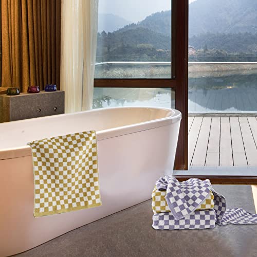 IDORESPELL Luxury Bath Towel Sets Yellow White Checkered Large Ultra Soft 100% Cotton Classic Checkerboard 1 Bath Towels Sheets 2 Hand Towels Highly Absorbent for Adults Girl Face Body (Yellow)