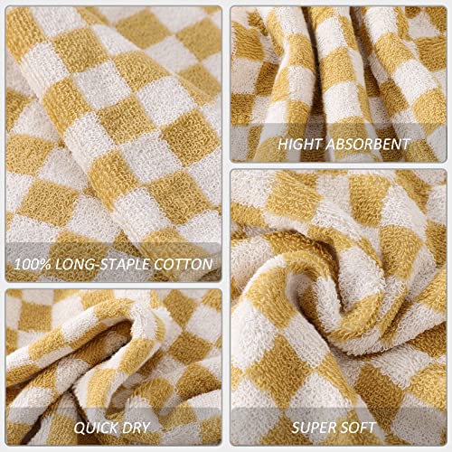 IDORESPELL Luxury Bath Towel Sets Yellow White Checkered Large Ultra Soft 100% Cotton Classic Checkerboard 1 Bath Towels Sheets 2 Hand Towels Highly Absorbent for Adults Girl Face Body (Yellow)